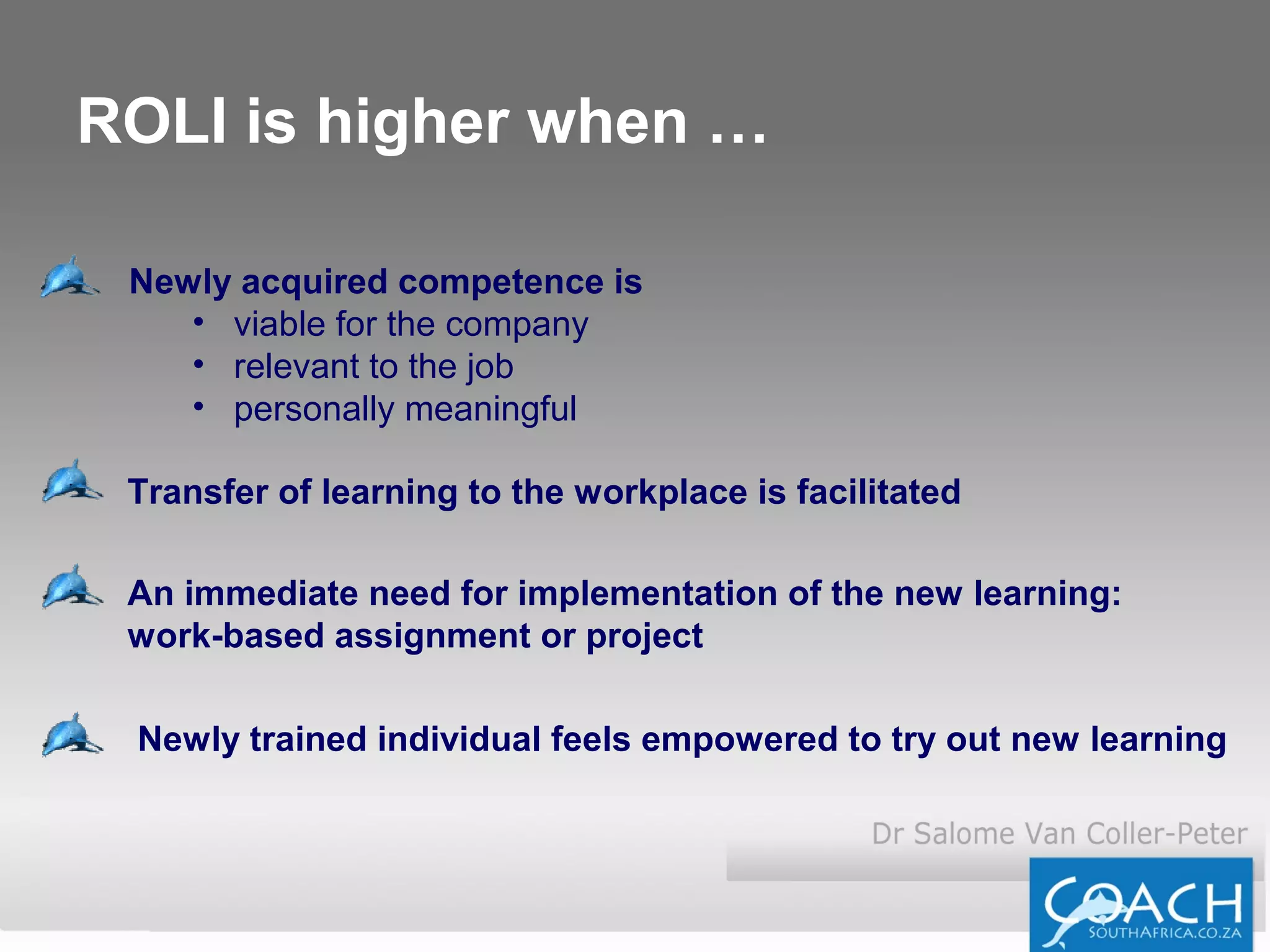 Coaching - Return on learning investment. Salome van Coller | PPT