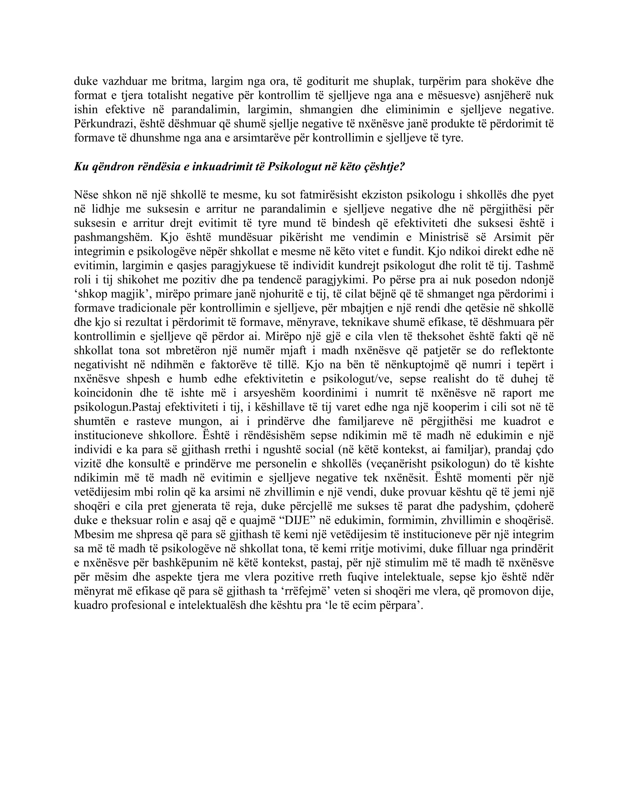 Roli i psikologut shkollor | DOCX