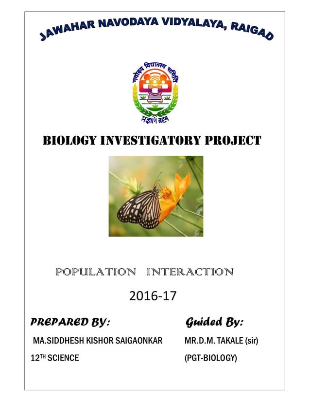 CBSE Biology investigatory project class 12 on population interaction | PDF