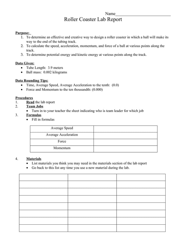 Roller coaster lab report 2010 | PDF