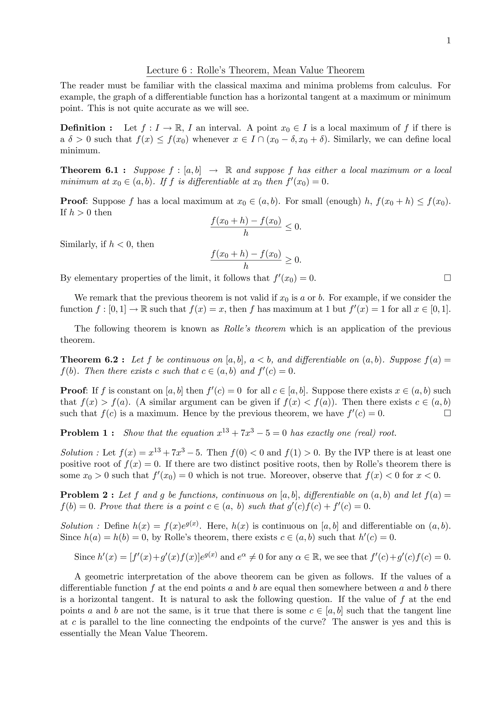 Rolle's theorem, mean value theorem | PDF | Physics | Science