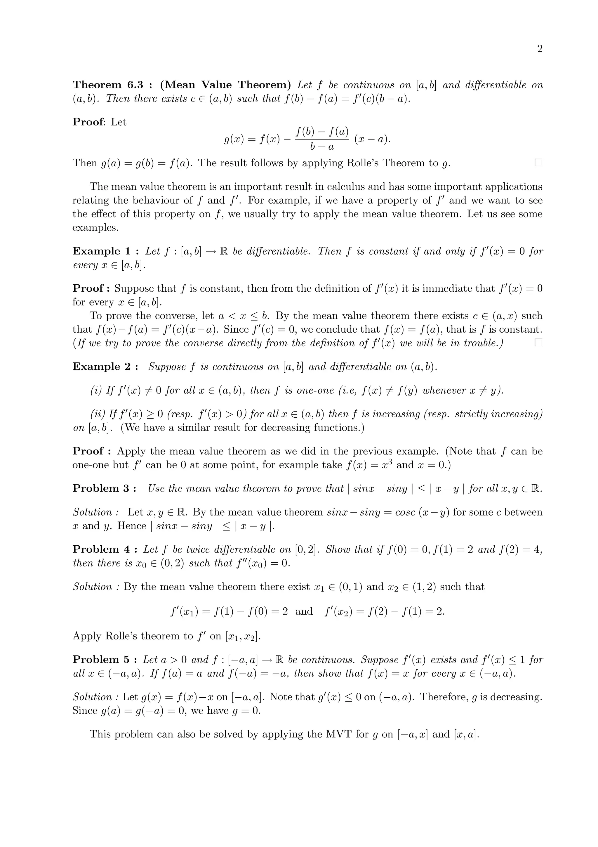 Rolle's theorem, mean value theorem | PDF