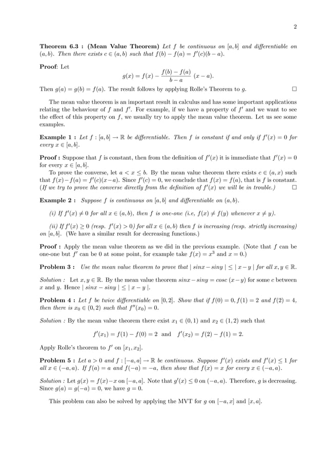 Rolle's theorem, mean value theorem | PDF | Physics | Science