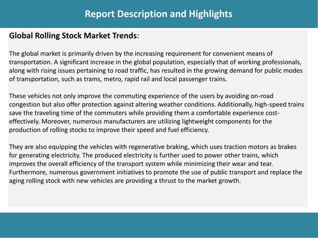 Rolling Stock Market PPT 2021: Size, Growth, Demand and Forecast till 2026 | PPT