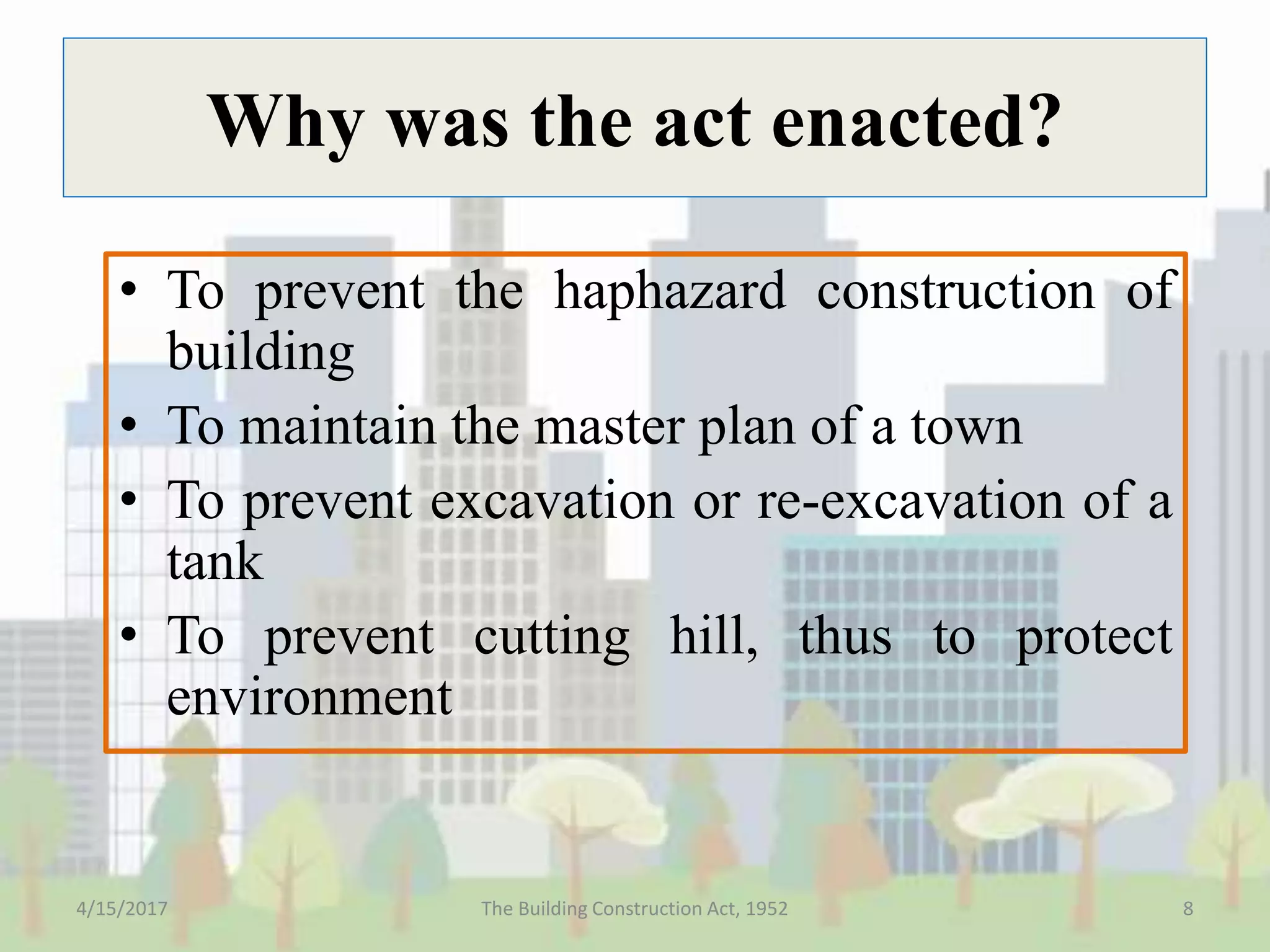 The Building Construction Act, 1952 | PPTX