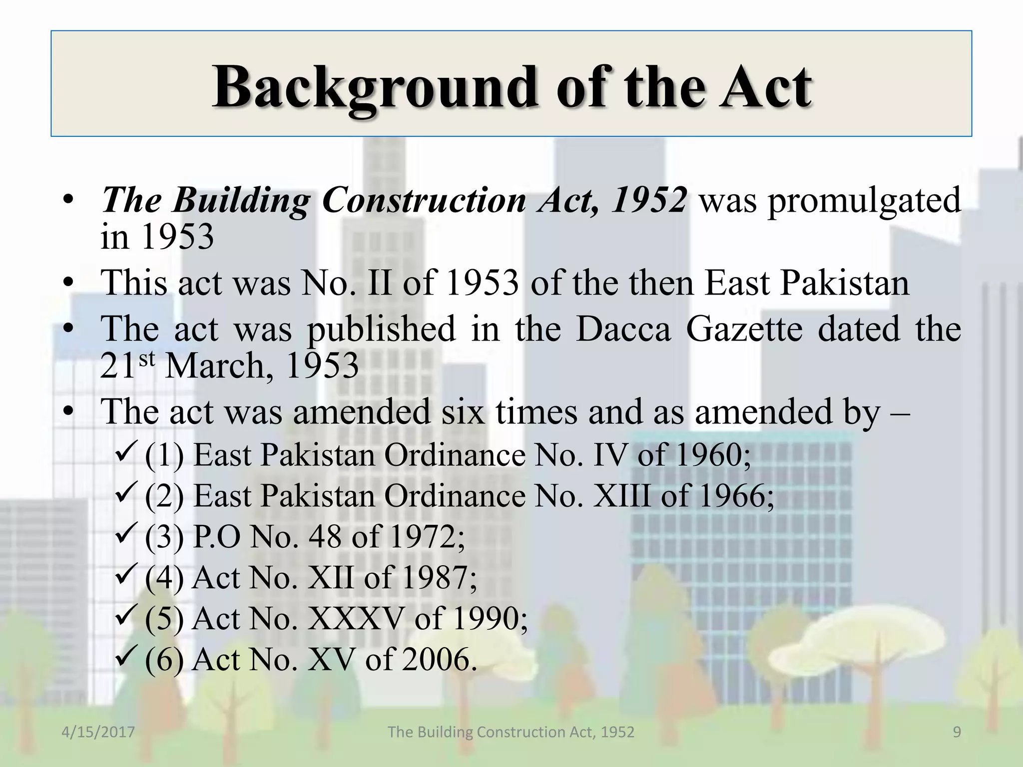 The Building Construction Act, 1952 | PPTX