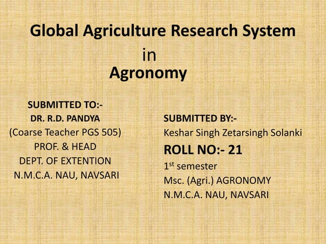 global agriculture research system.ppt | Agriculture | Industries