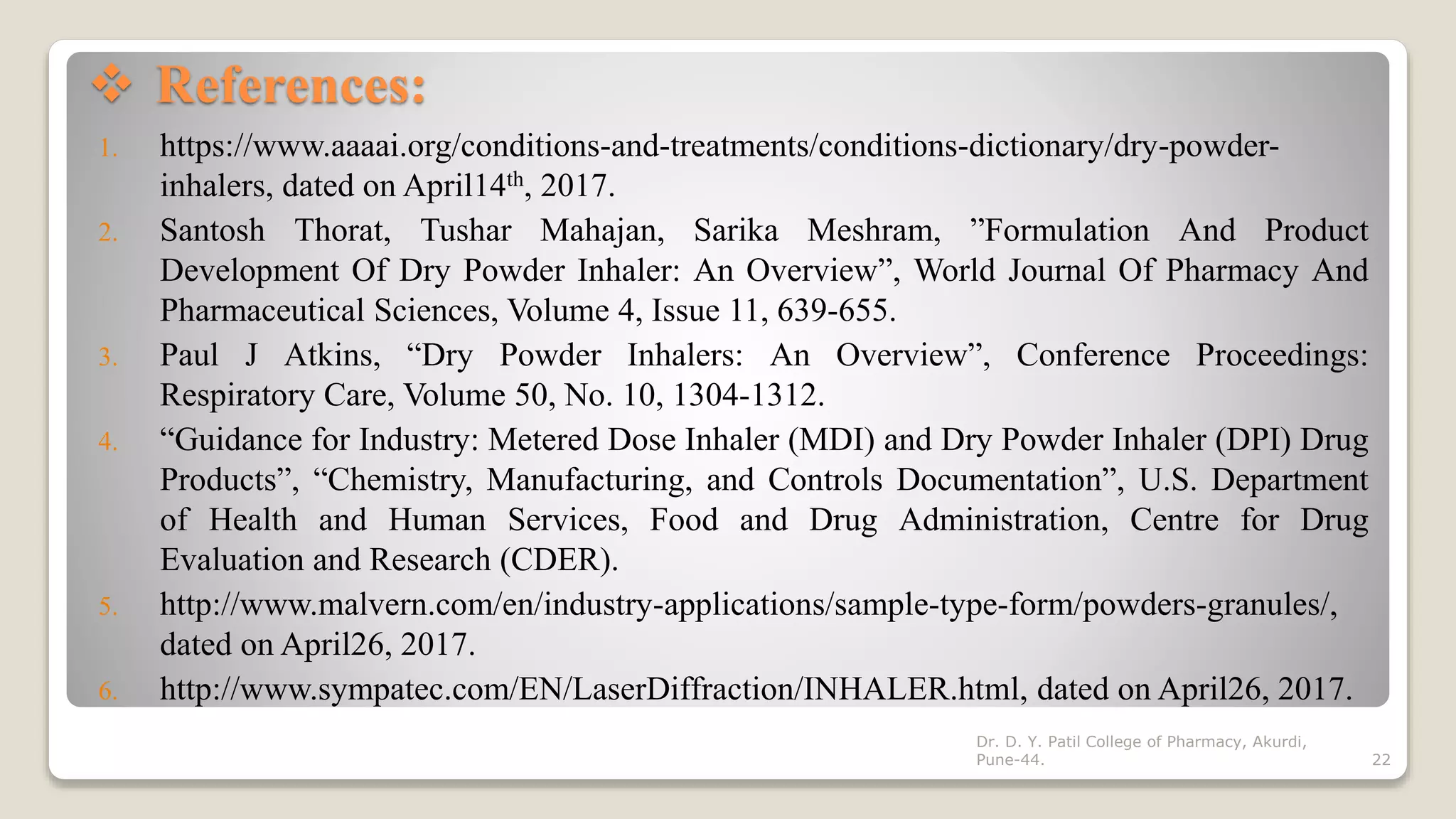 Dry Powder Inhaler ppt. | PPTX