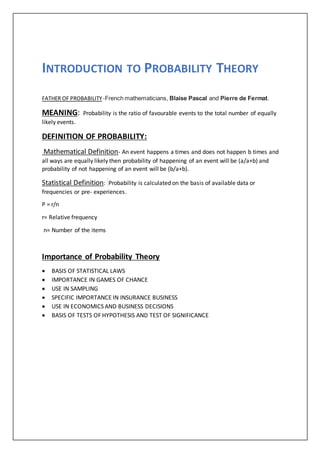 introduction to Probability theory | DOCX