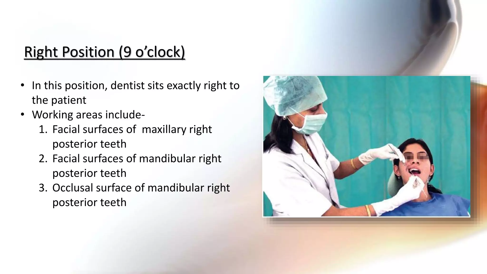 Dental chair, patient and operator position | PPTX
