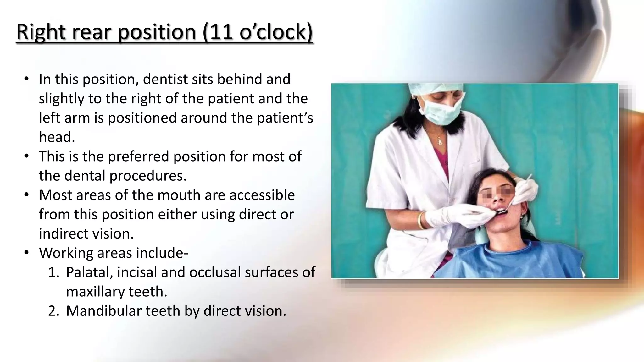 Dental chair, patient and operator position | PPTX