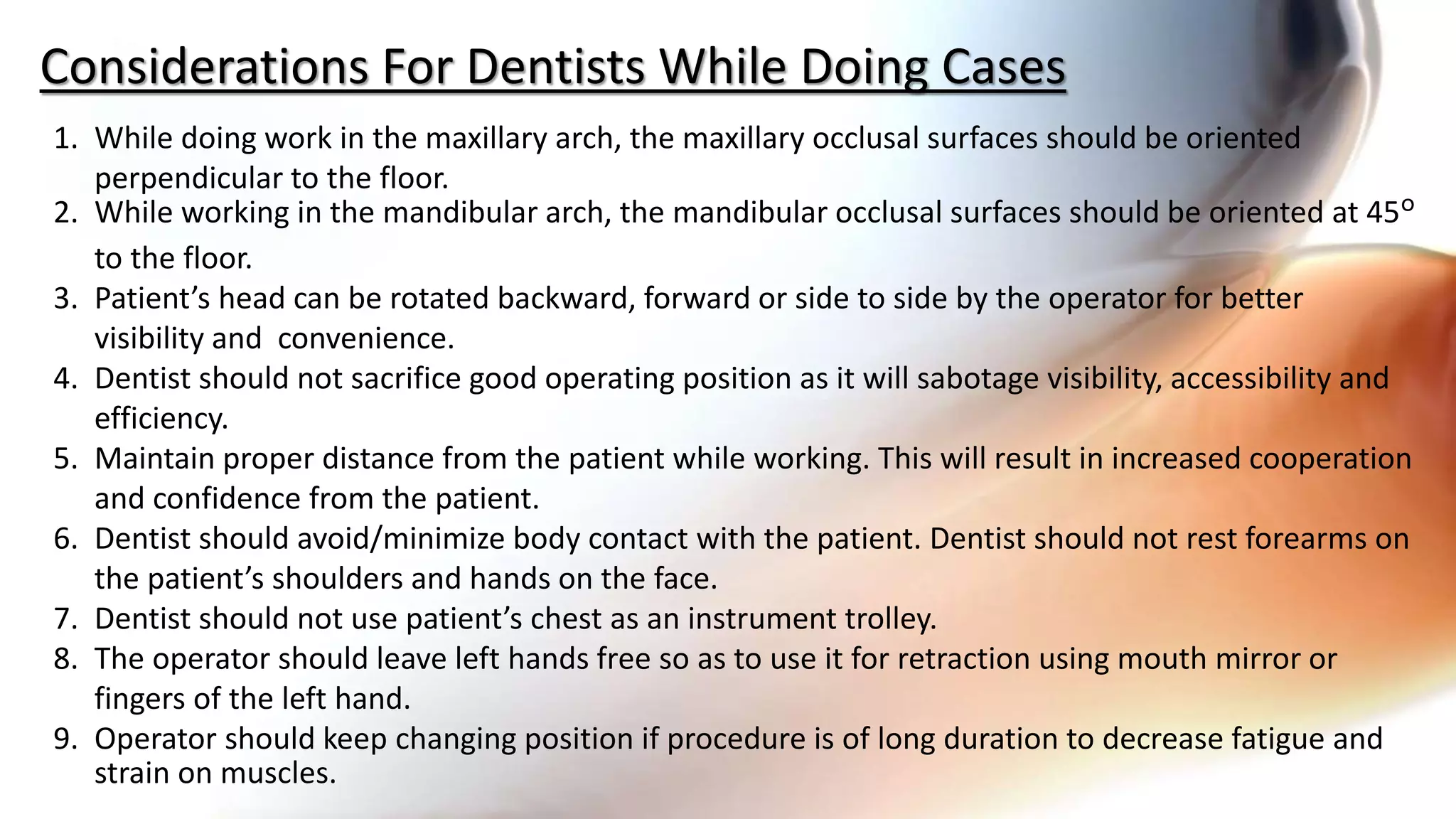 Dental chair, patient and operator position | PPTX
