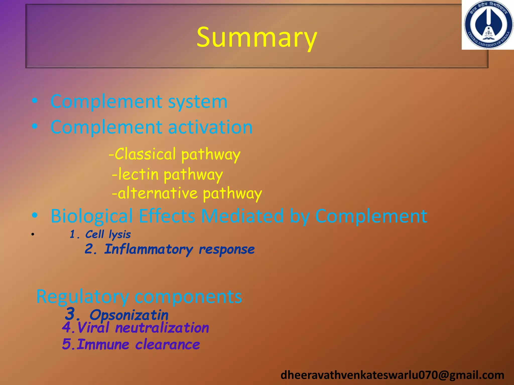 COMPLEMENT SYSTEM[immunology] | PPTX