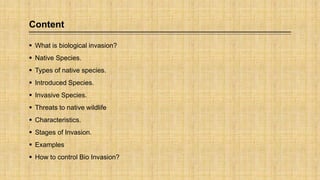 BIOINVASION INVASIVE SPECIES, NATIVE SPECIES, EXOTIC SPECIES | PPTX