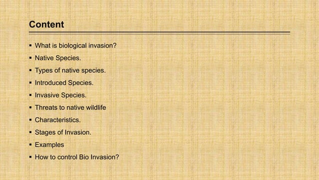 BIOINVASION INVASIVE SPECIES, NATIVE SPECIES, EXOTIC SPECIES | PPTX