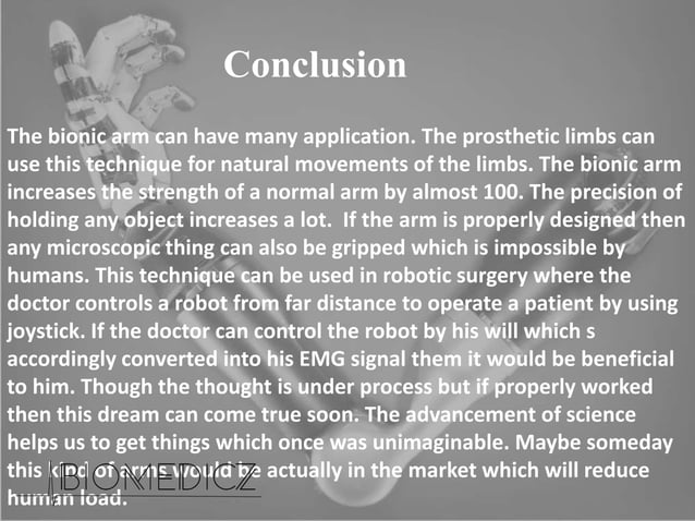 Bionic Arm Using EMG Processing | PPTX