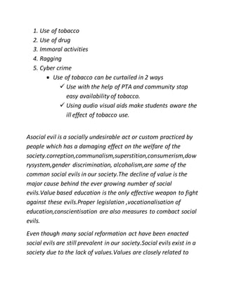 Edu 03 Roll of education to club social evils like notes | DOCX