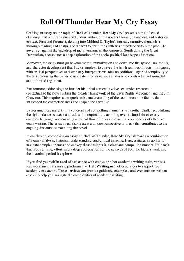 Roll Of Thunder Hear My Cry Essay | PDF