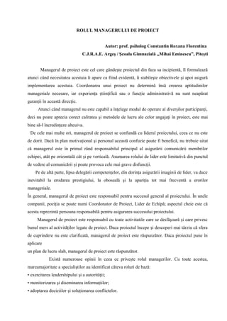 Rolul managerului de proiect | DOC