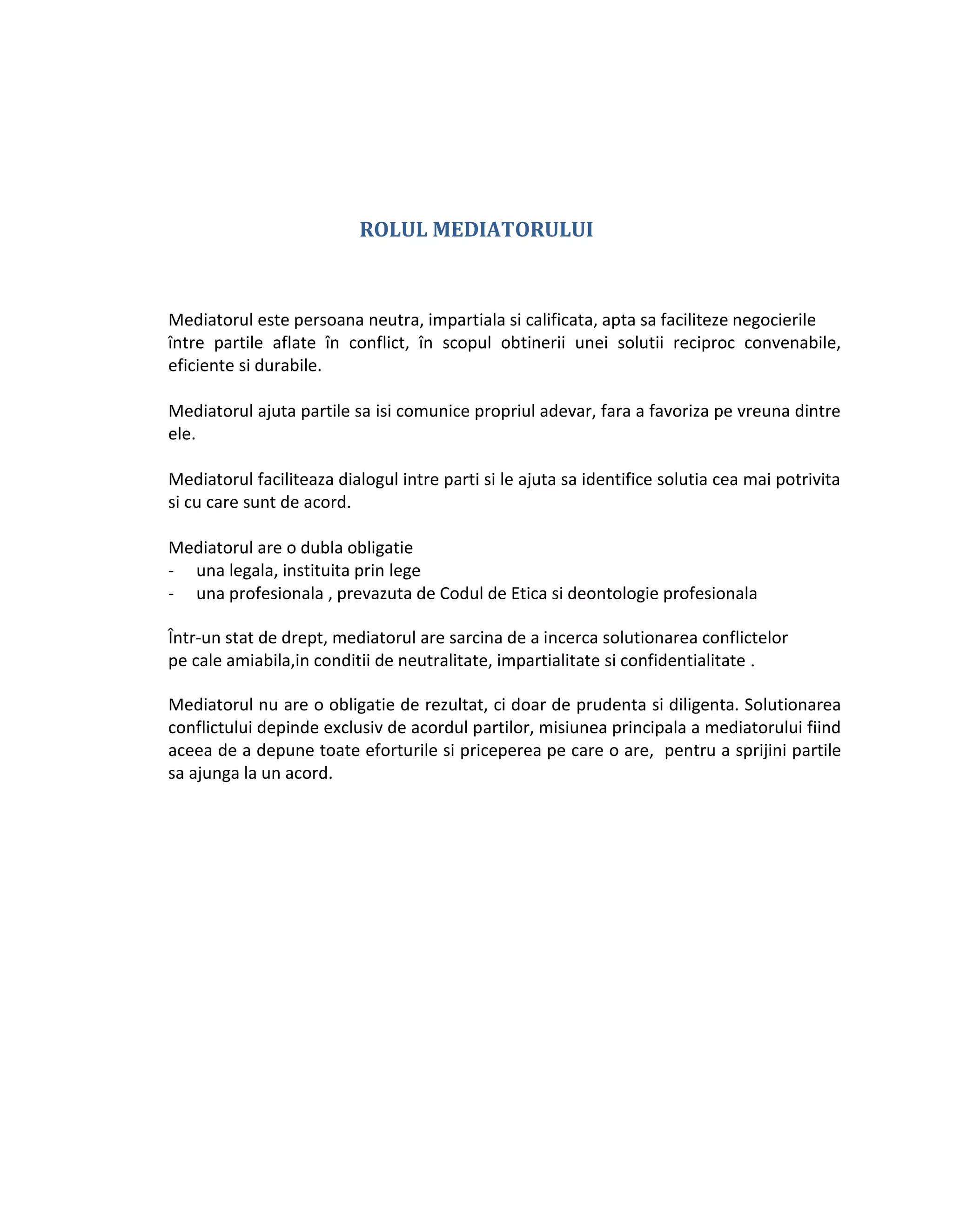 Rolul mediatorului | PDF