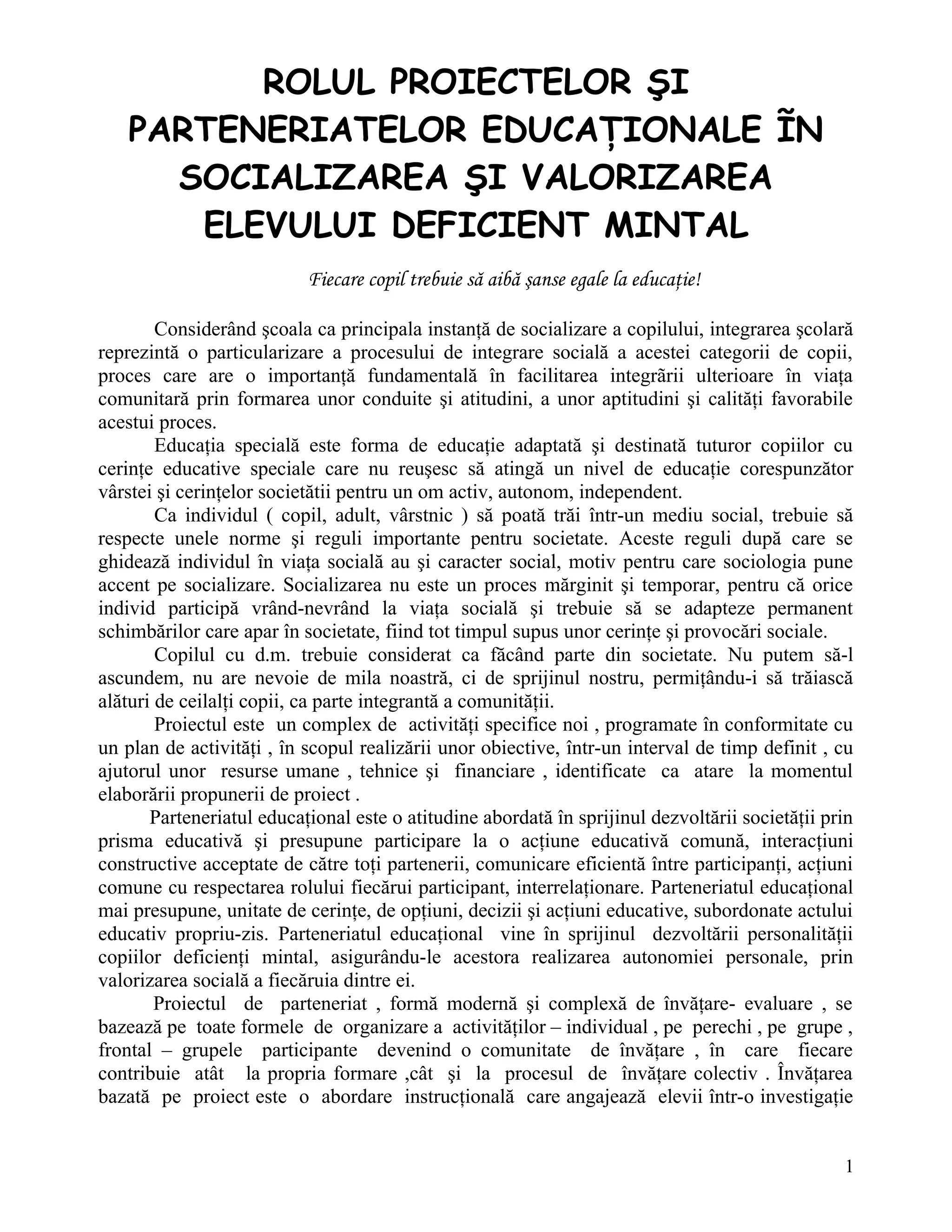 Rolulproiectelorsiparteneriatelor... | DOC