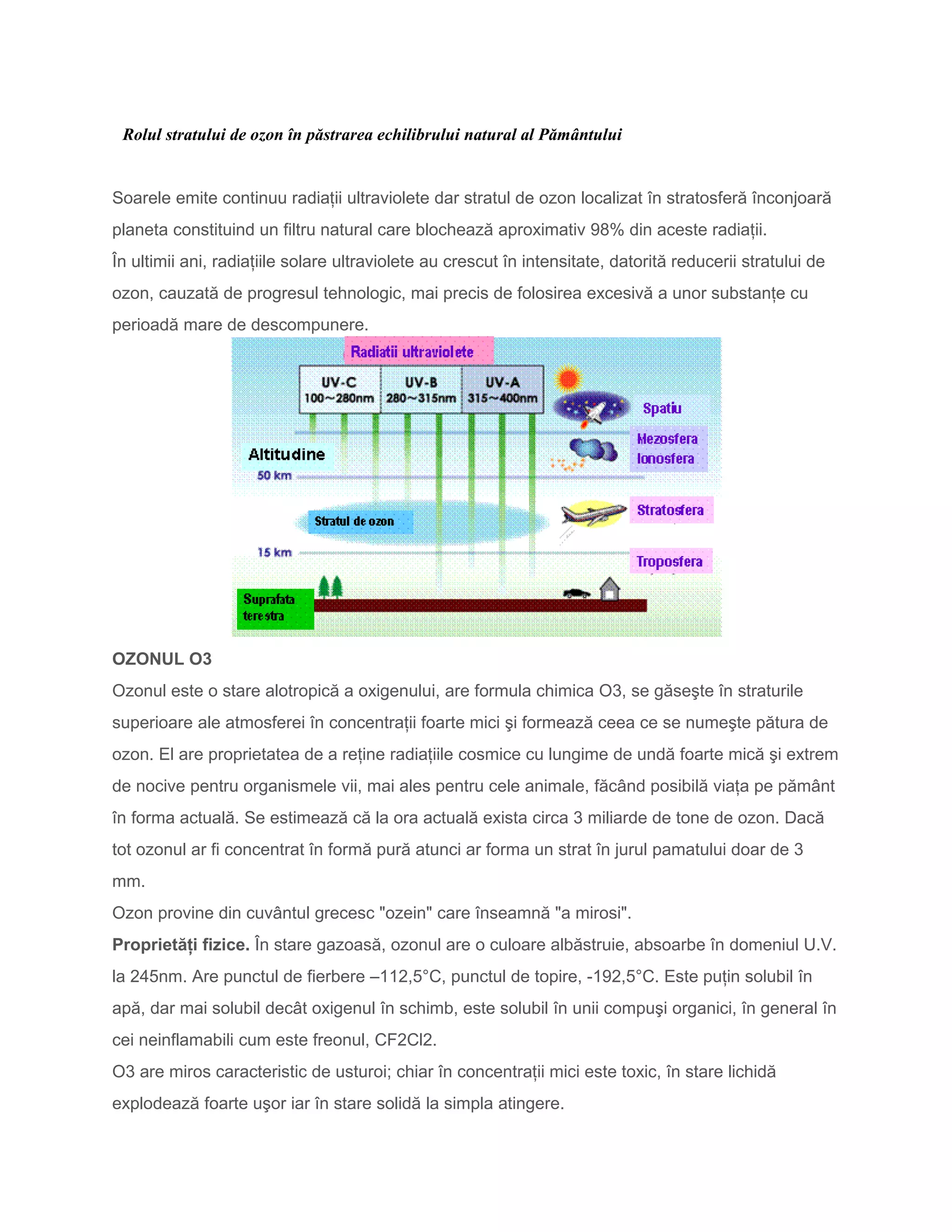 Rolul stratului de ozon în păstrarea echilibrului natural al pământului ...