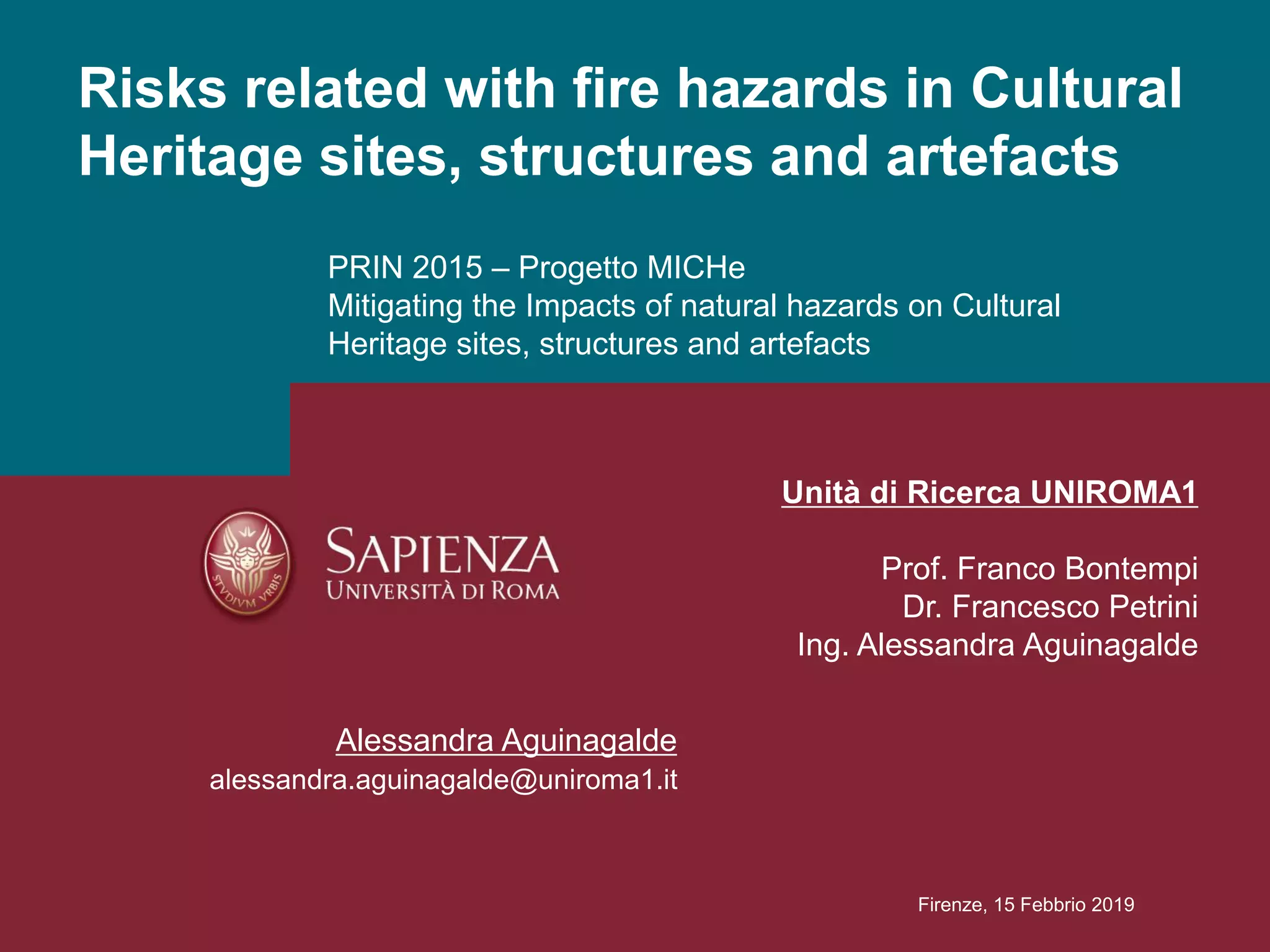 Risks related with fire hazards in Cultural Heritage sites, structures ...