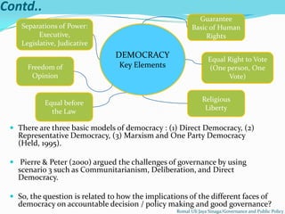 Governance and Public Policy: Different Types of Democracy | PPTX