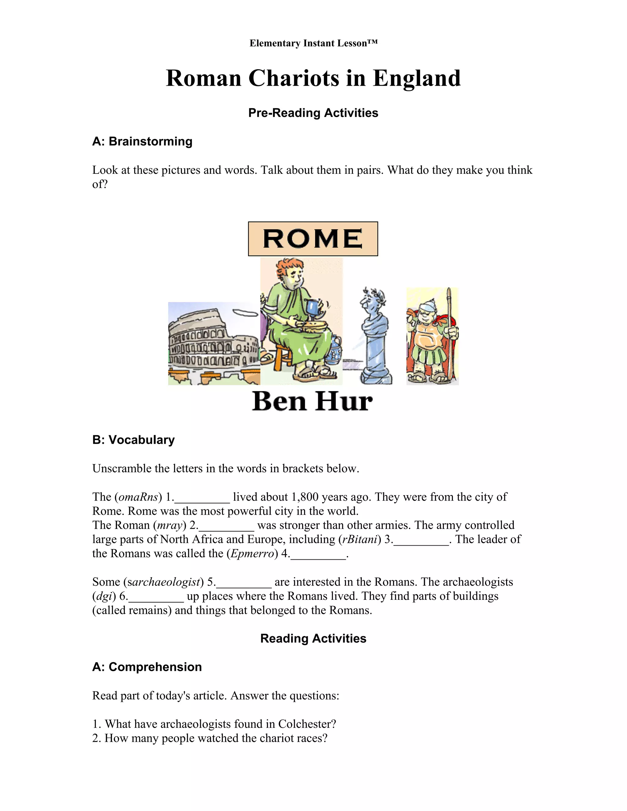 Roman chariots in england | PDF