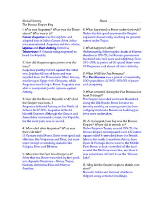 Roman empire handout and key | DOCX