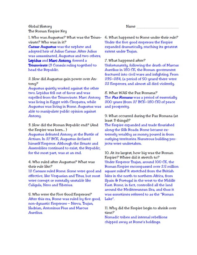 Roman empire handout and key | DOCX
