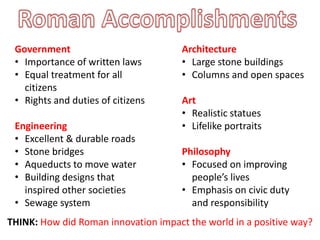 Roman empire lesson 6 roman achievements | PPTX