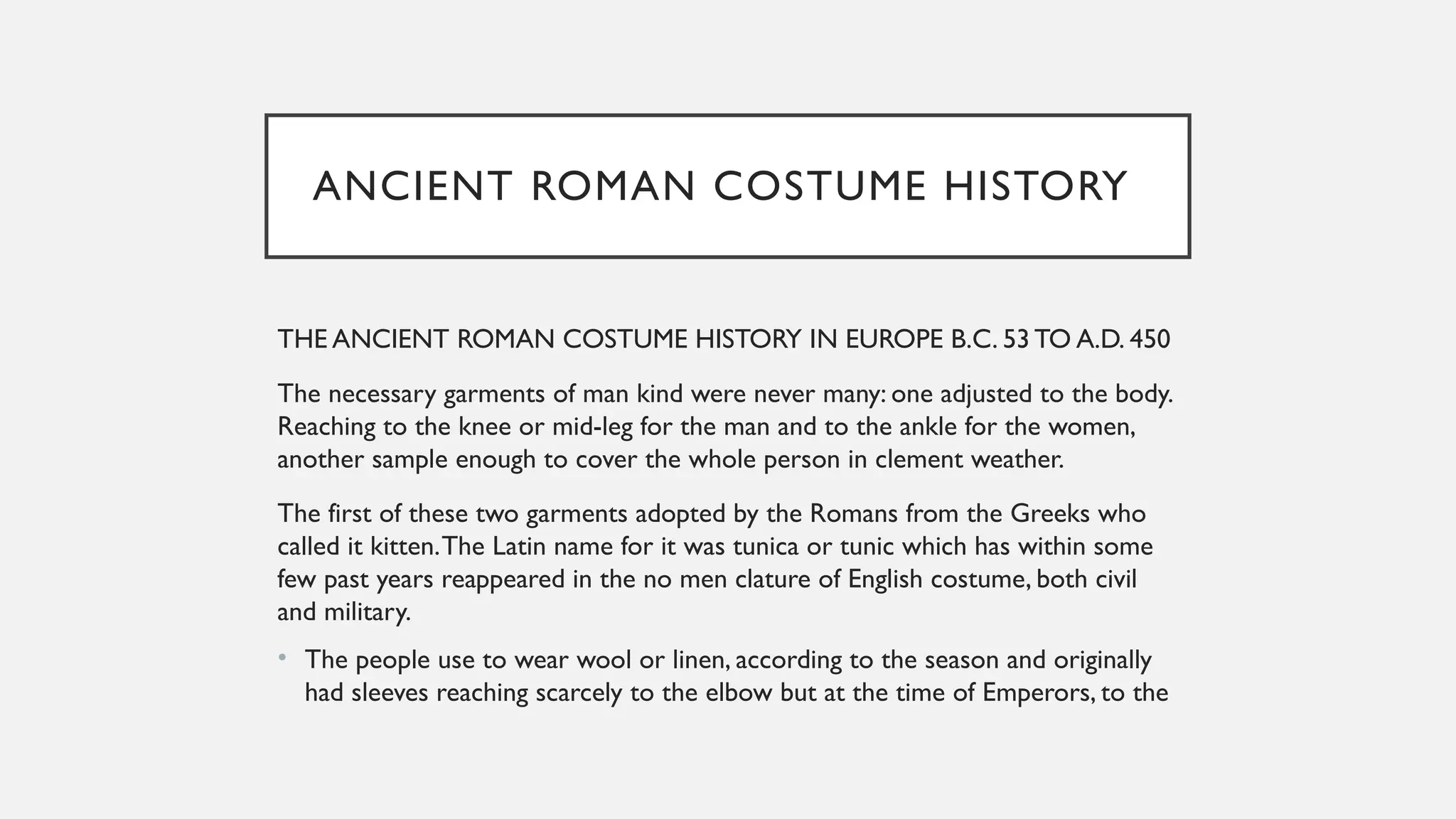 roman history of traditional costume ppt. | PPTX