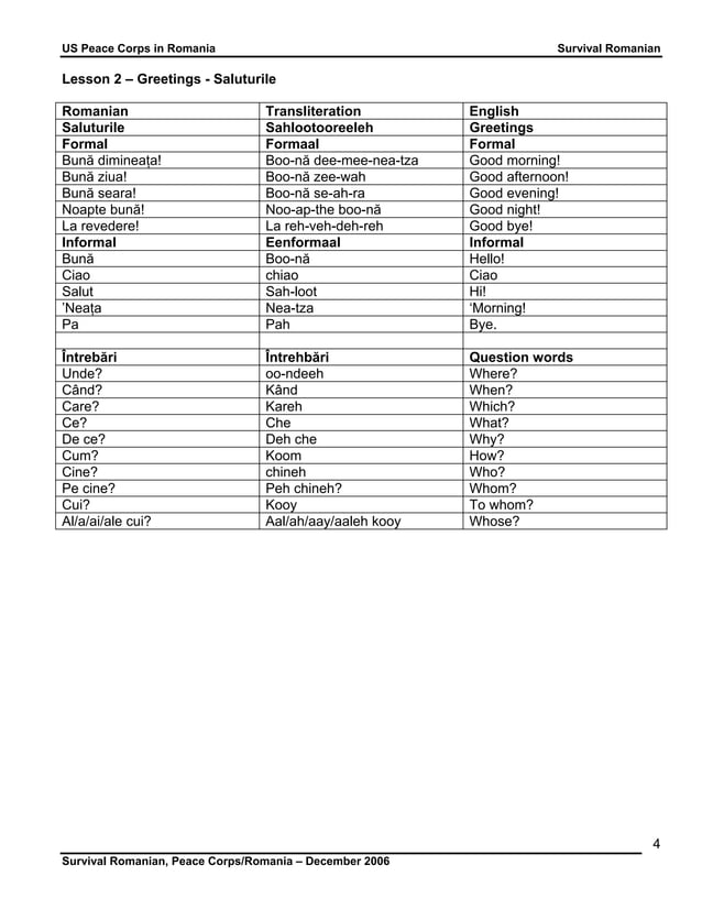 Basic Romanian Language Course | PDF