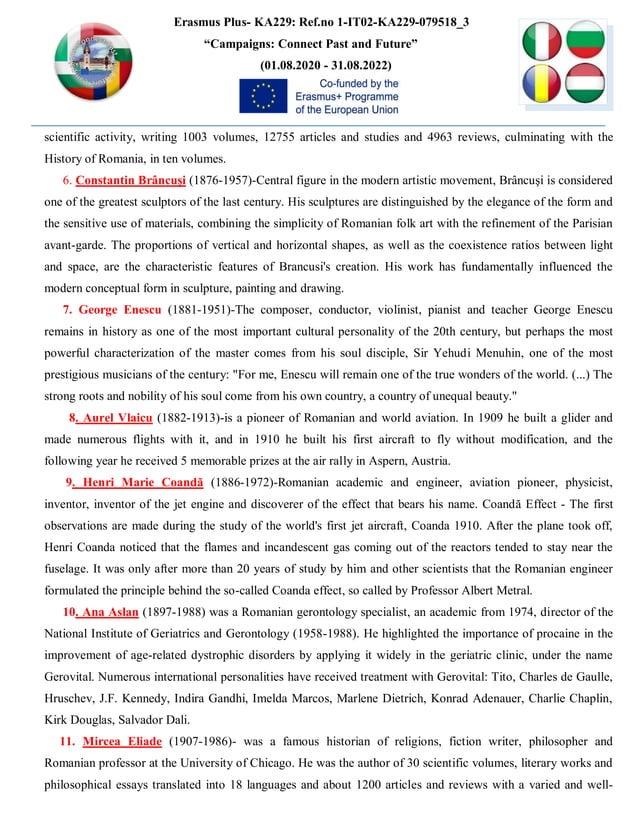 Personalities who marked the history of Romania- Erasmus Plus C.C.P.F ...