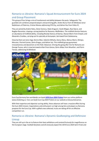 Romania vs Ukraine Romania's Return to Major Competition Euro 2024.docx