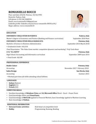 Cv Rocco Romaniello | PDF