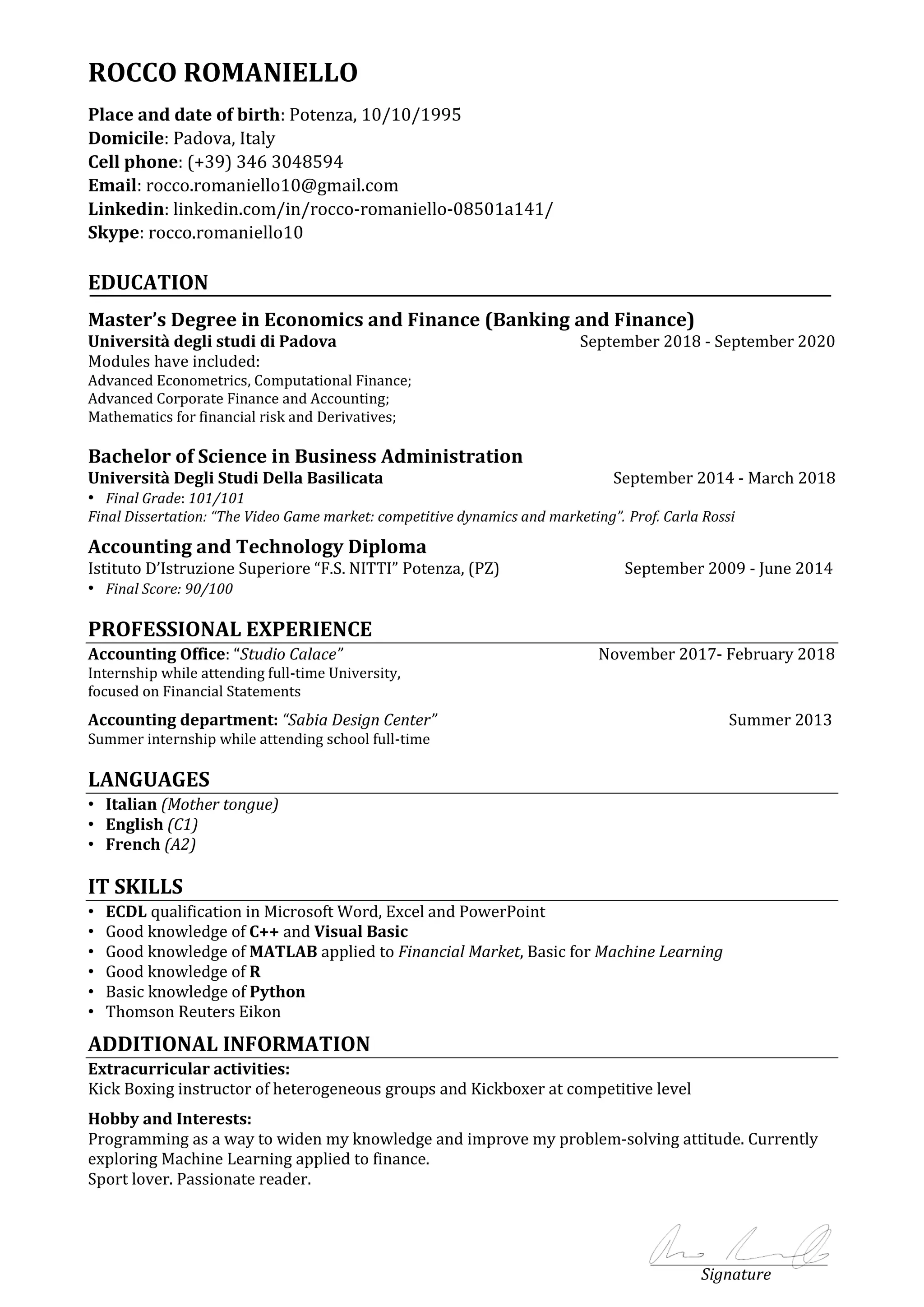 Romaniello Rocco_ CV | PDF