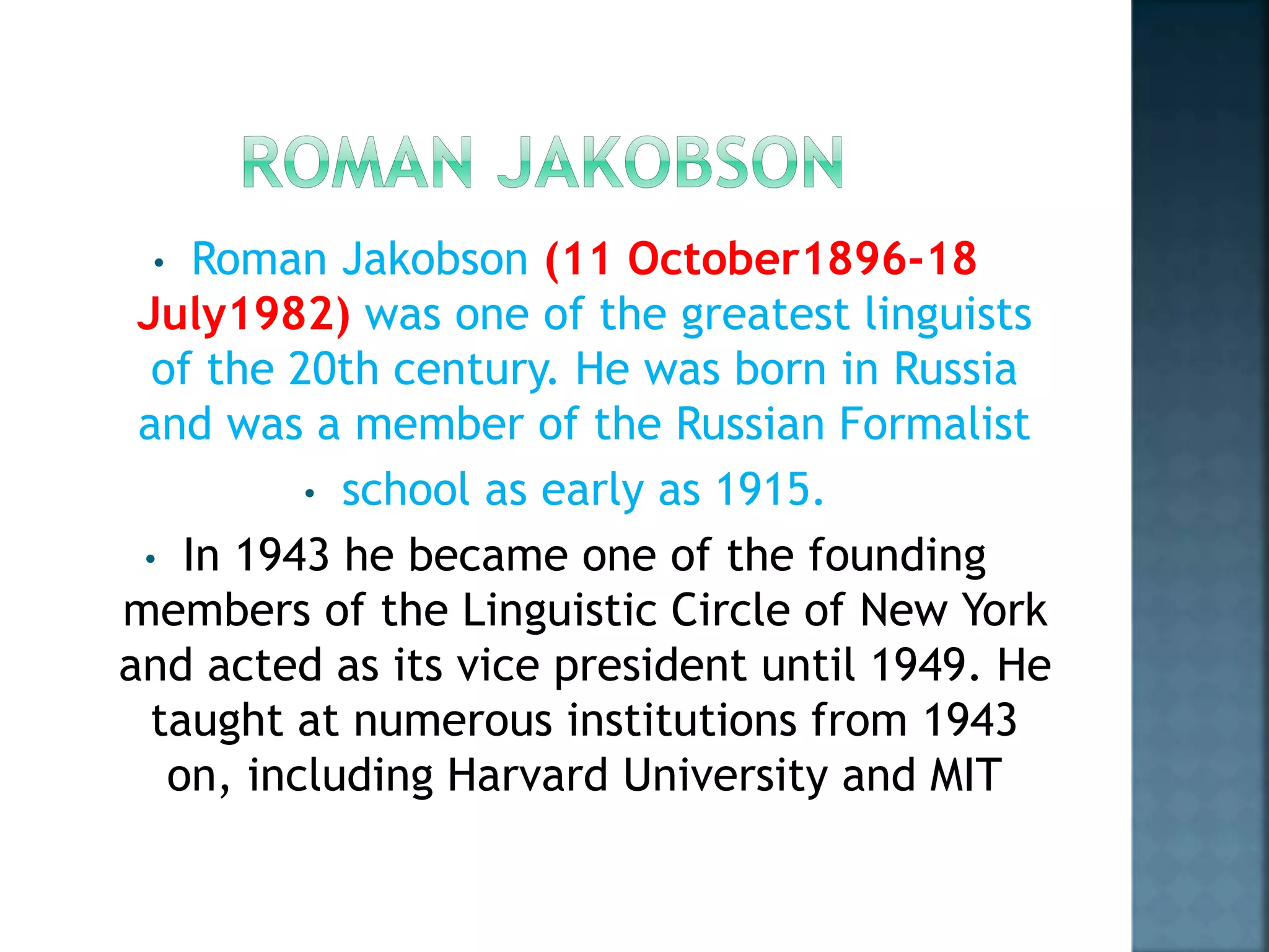Roman jakobson linguistic | PPTX