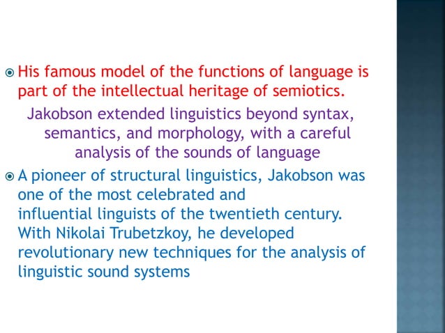 Roman jakobson linguistic | PPTX | Technology & Computing