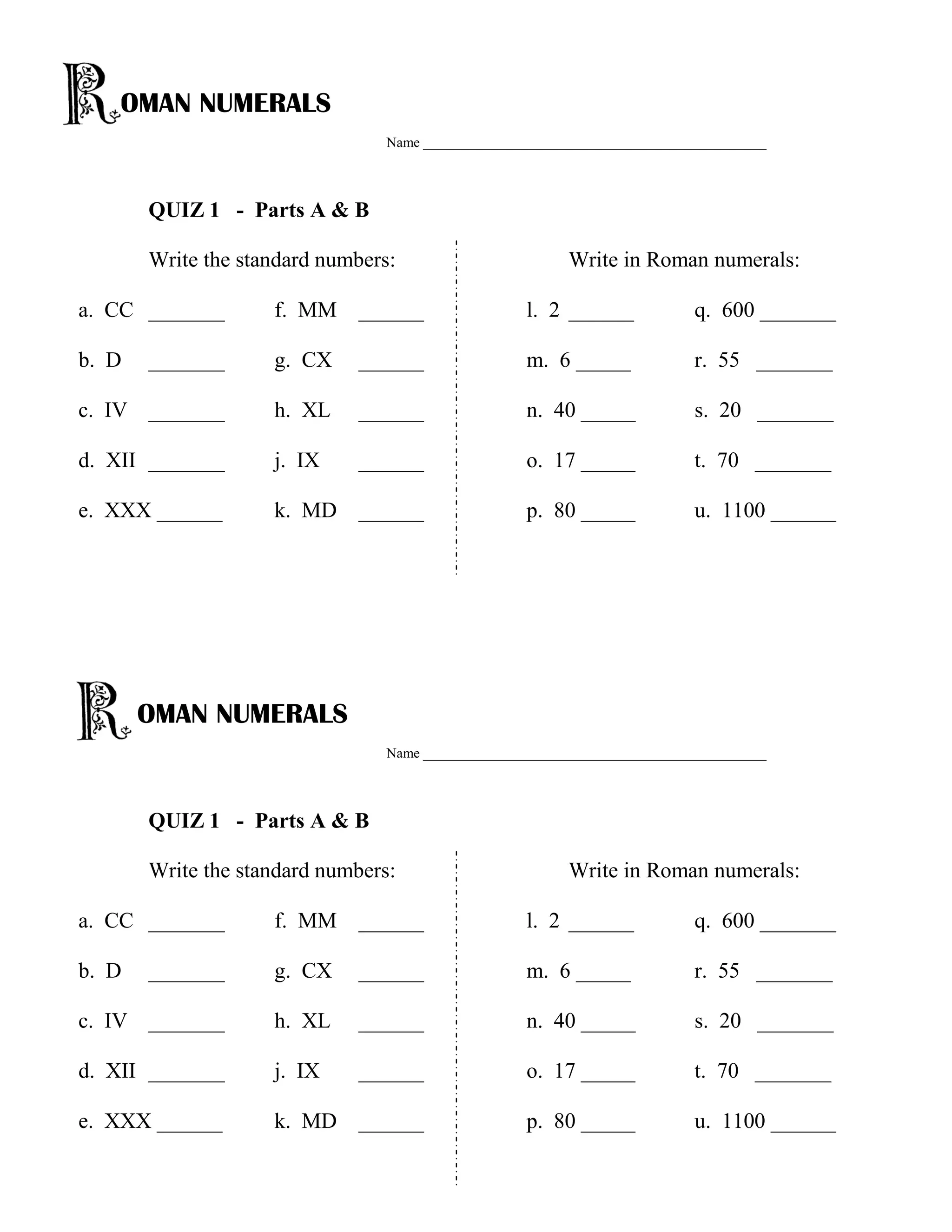 Romannumerals lessons worksheetsquizzes | PDF