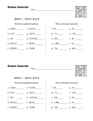 Romannumerals lessons worksheetsquizzes | PDF