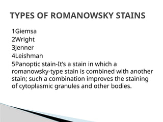 romanowsky stains.pp tx | PPTX | Chemistry | Science