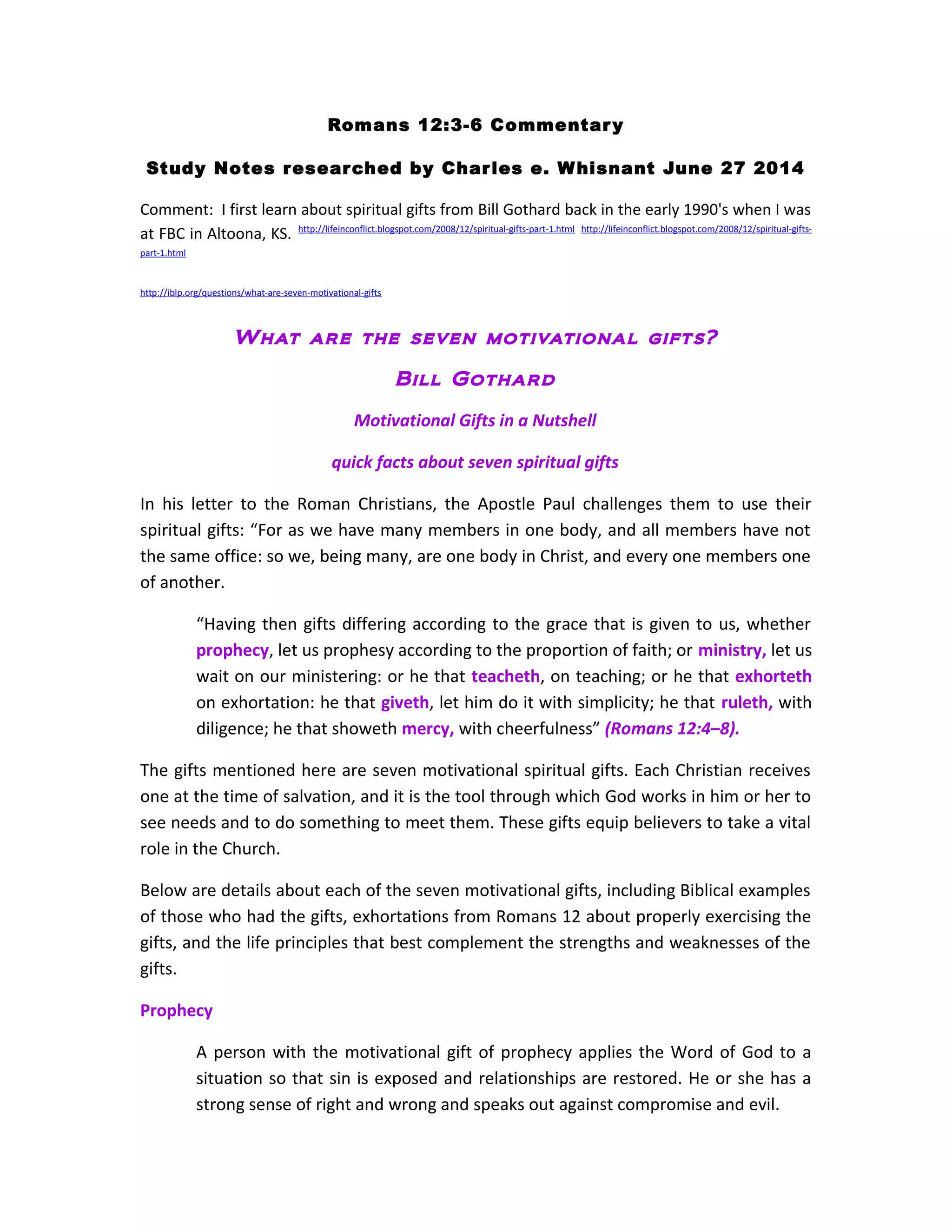 Romans 12 3 to 5 exposition spiritual gifts 07 04 14 | RTF