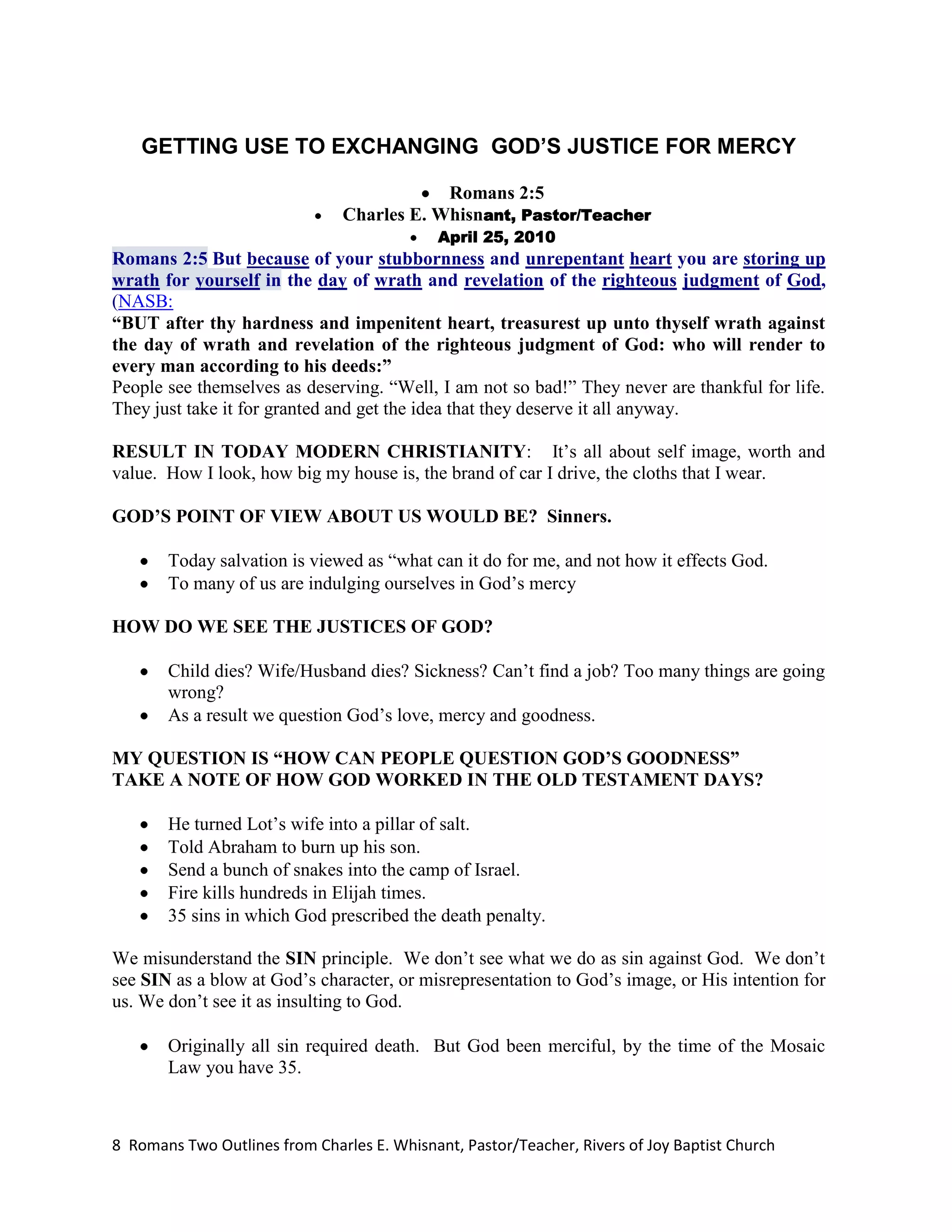 Romans 2 outlines | DOCX | Christianity | Religion & Spirituality