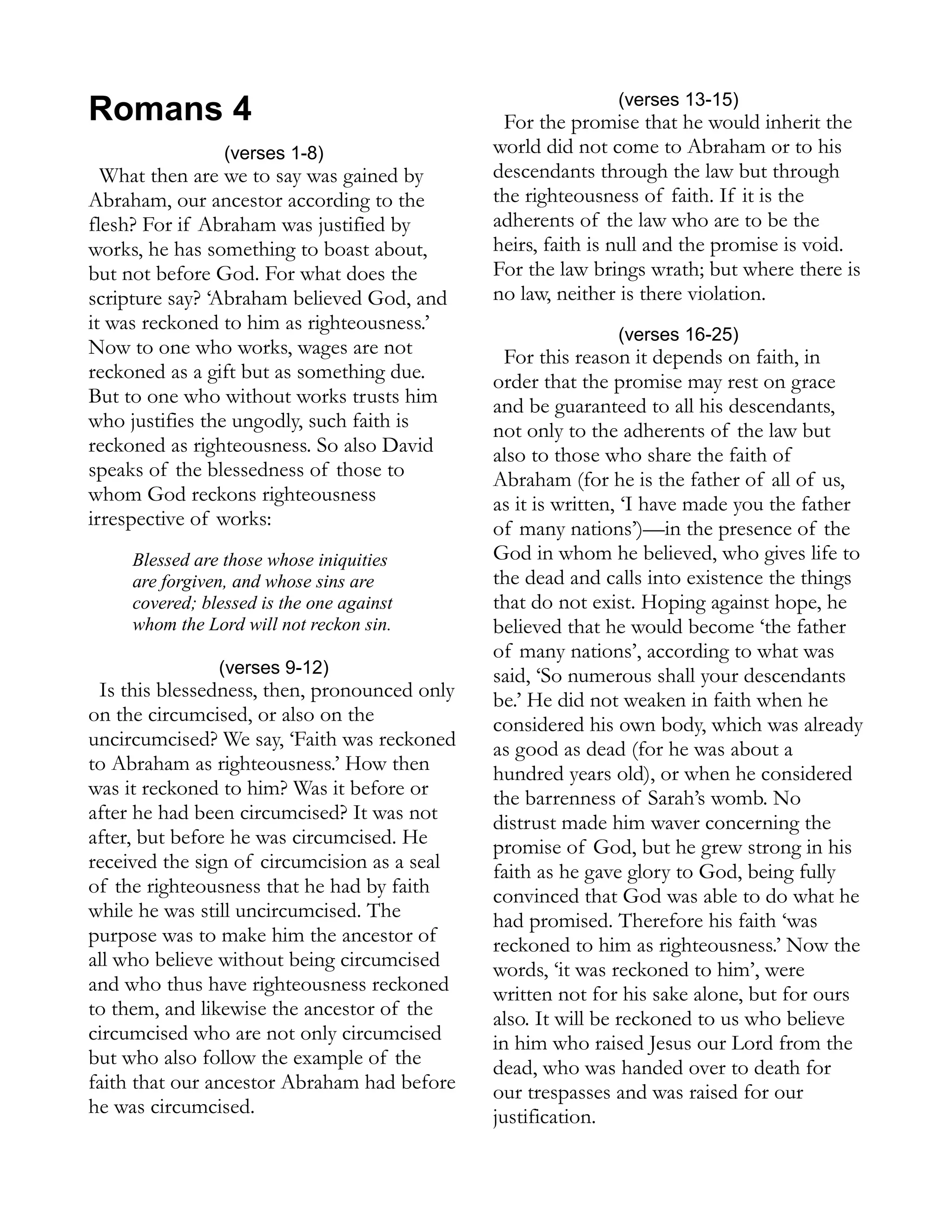 Romans 4 (nrsv) handout | PDF
