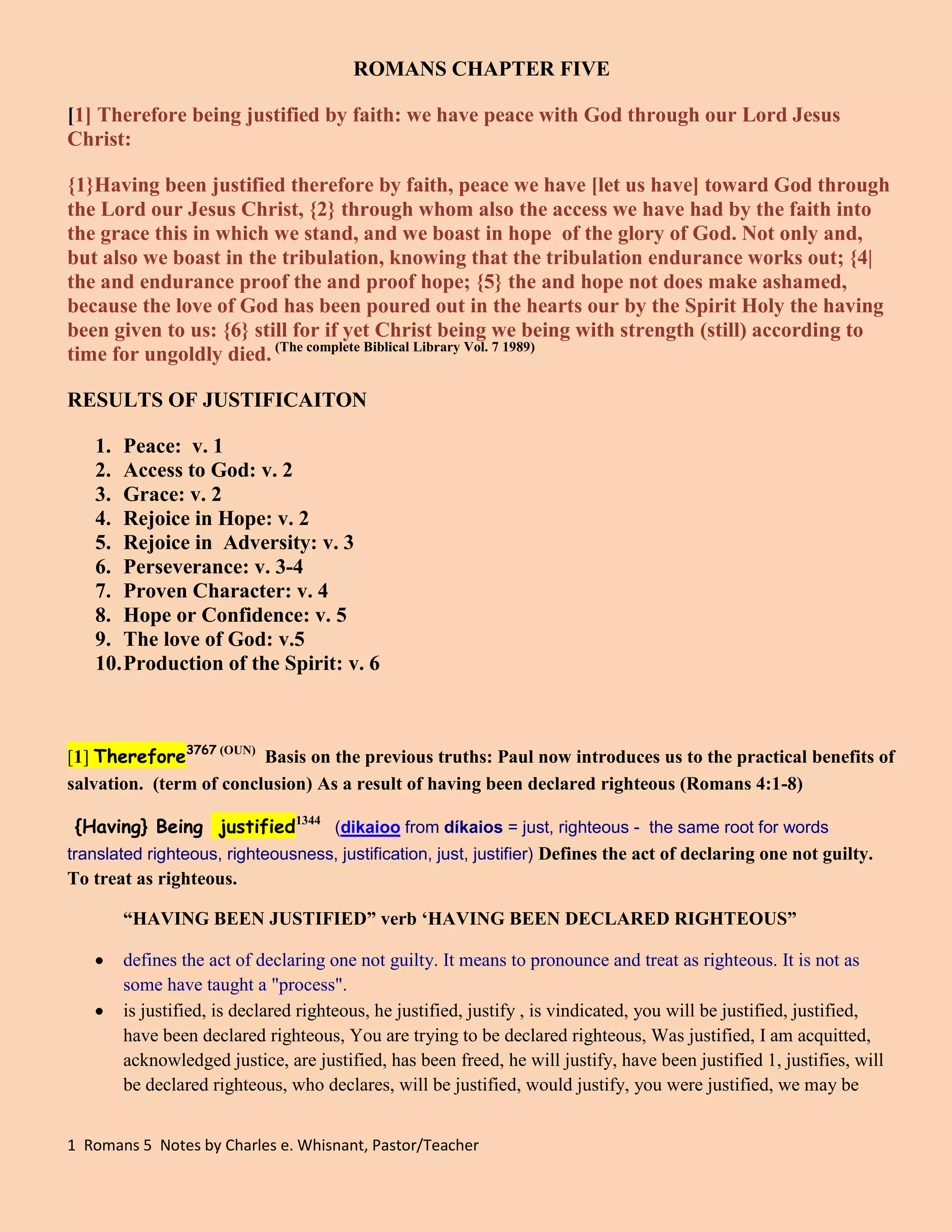 Romans 5 1 & 2 charles notes | DOCX