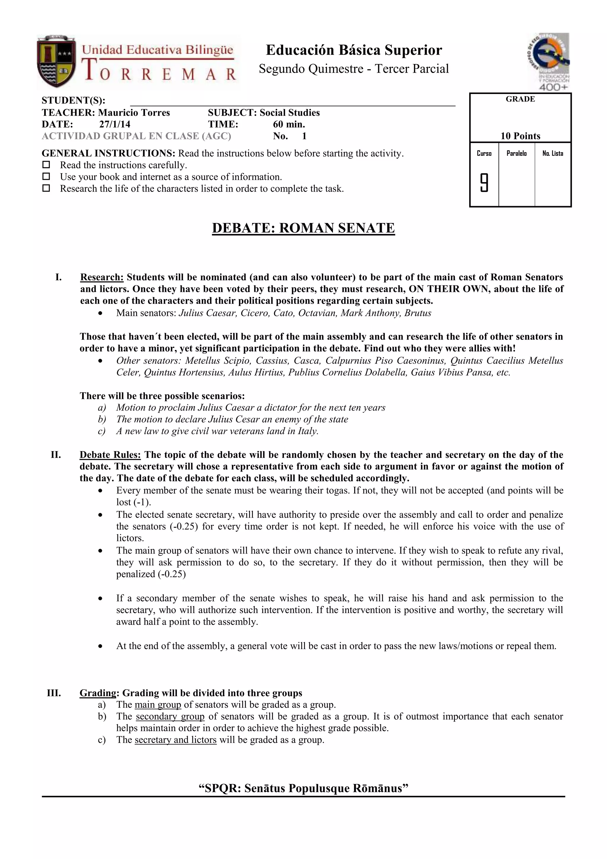 Roman Senate Debate | DOCX