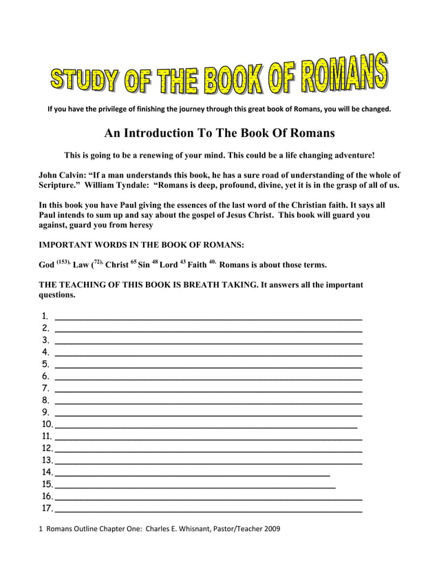 Romans Outlines Chapter One | DOCX | Christianity | Religion & Spirituality