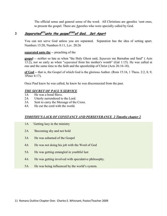 Romans Outlines Chapter One